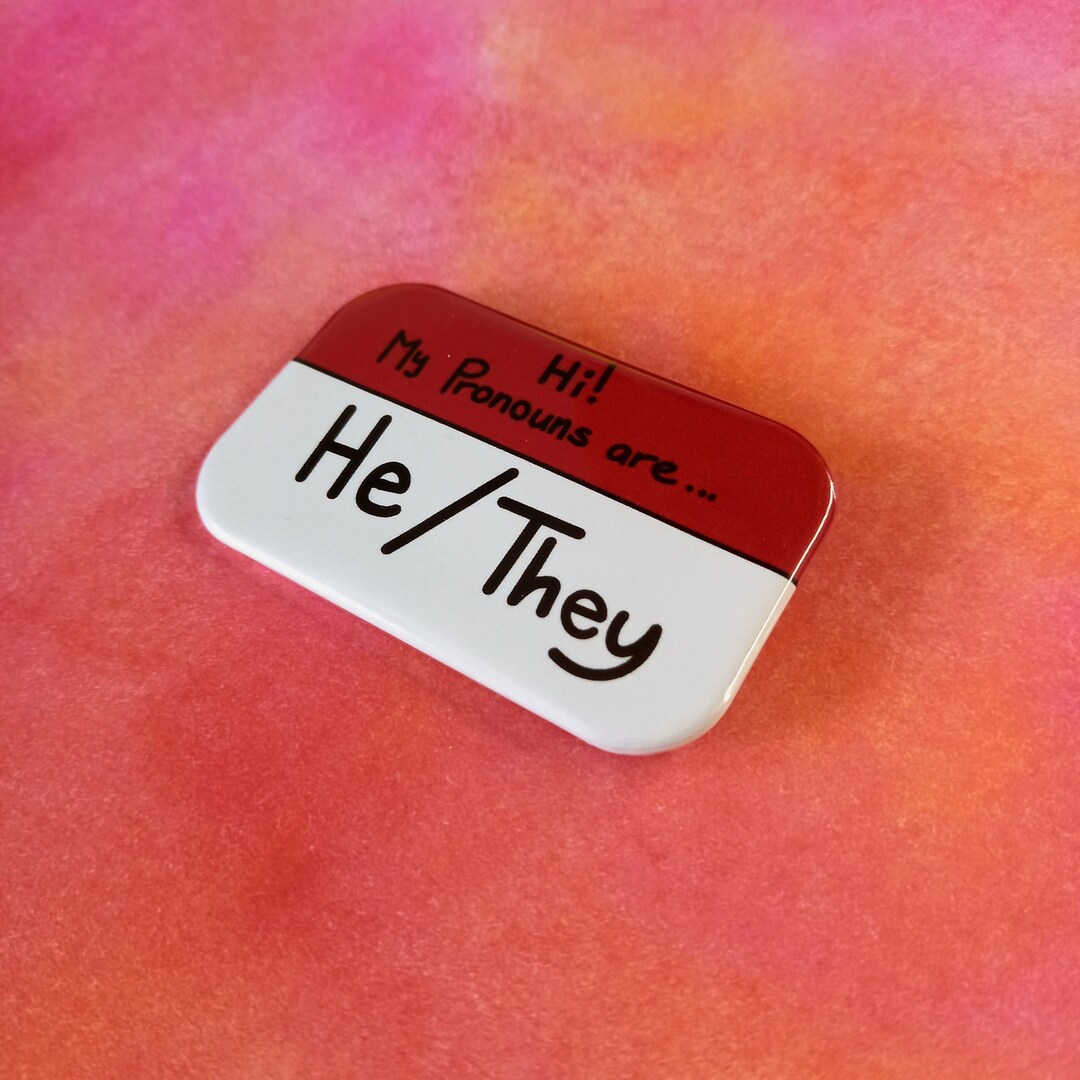 He/ They Rectangular Pronouns Button Badge - Etsy