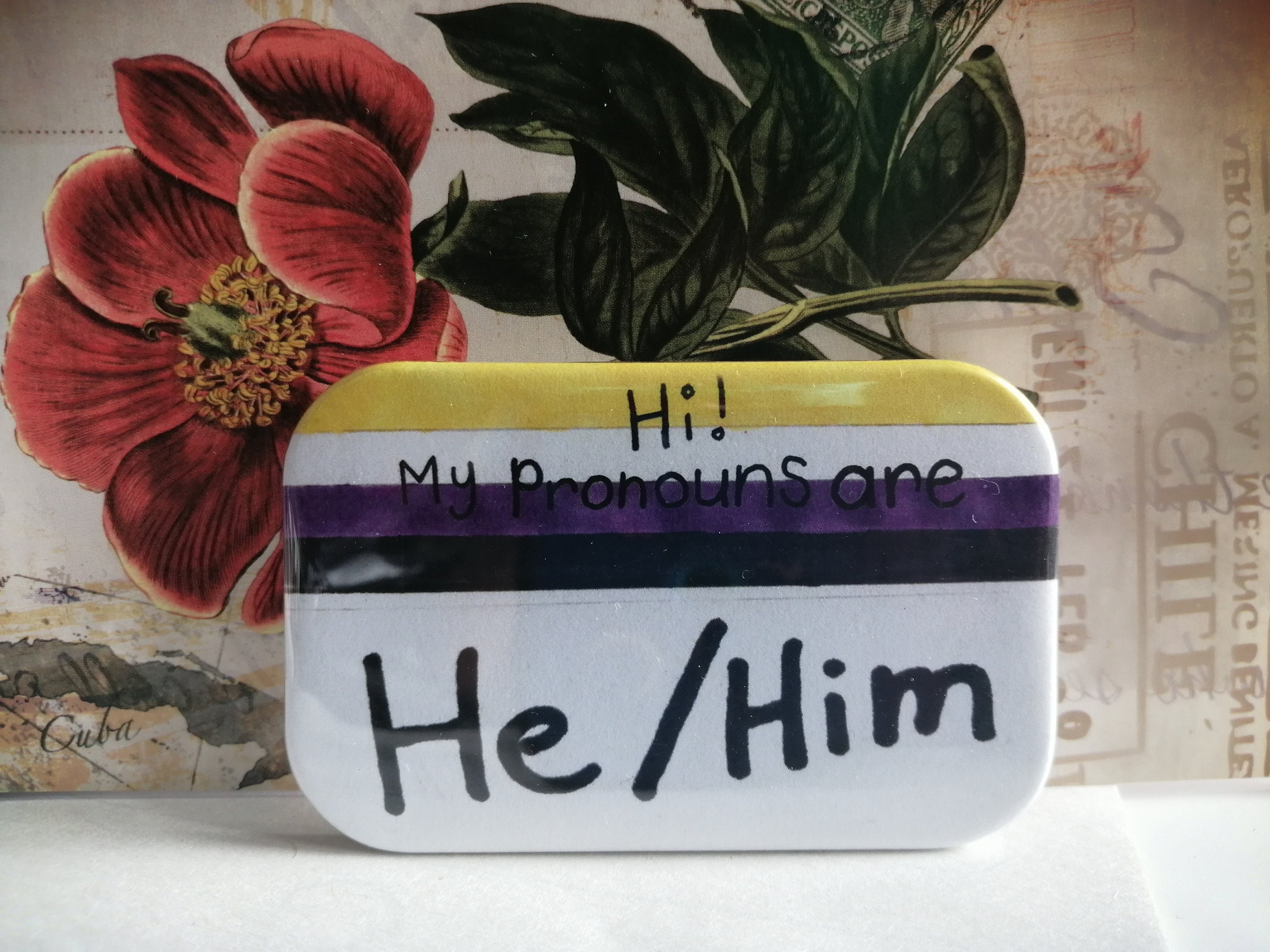 Pronouns Badge He/him Nonbinary Edition - Etsy