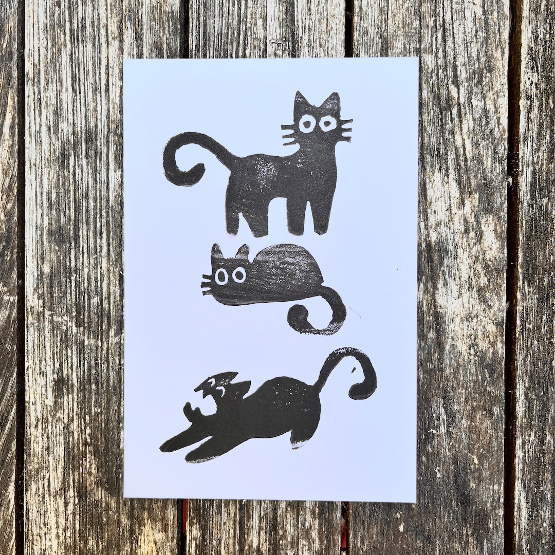 Spooky Cat Linocut Print - Etsy
