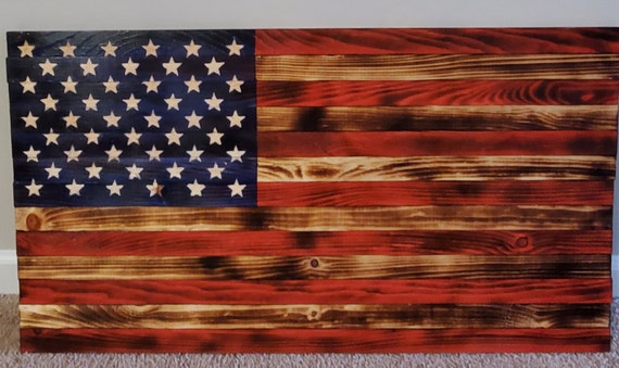 Burnt hand carved wooden flags | Etsy