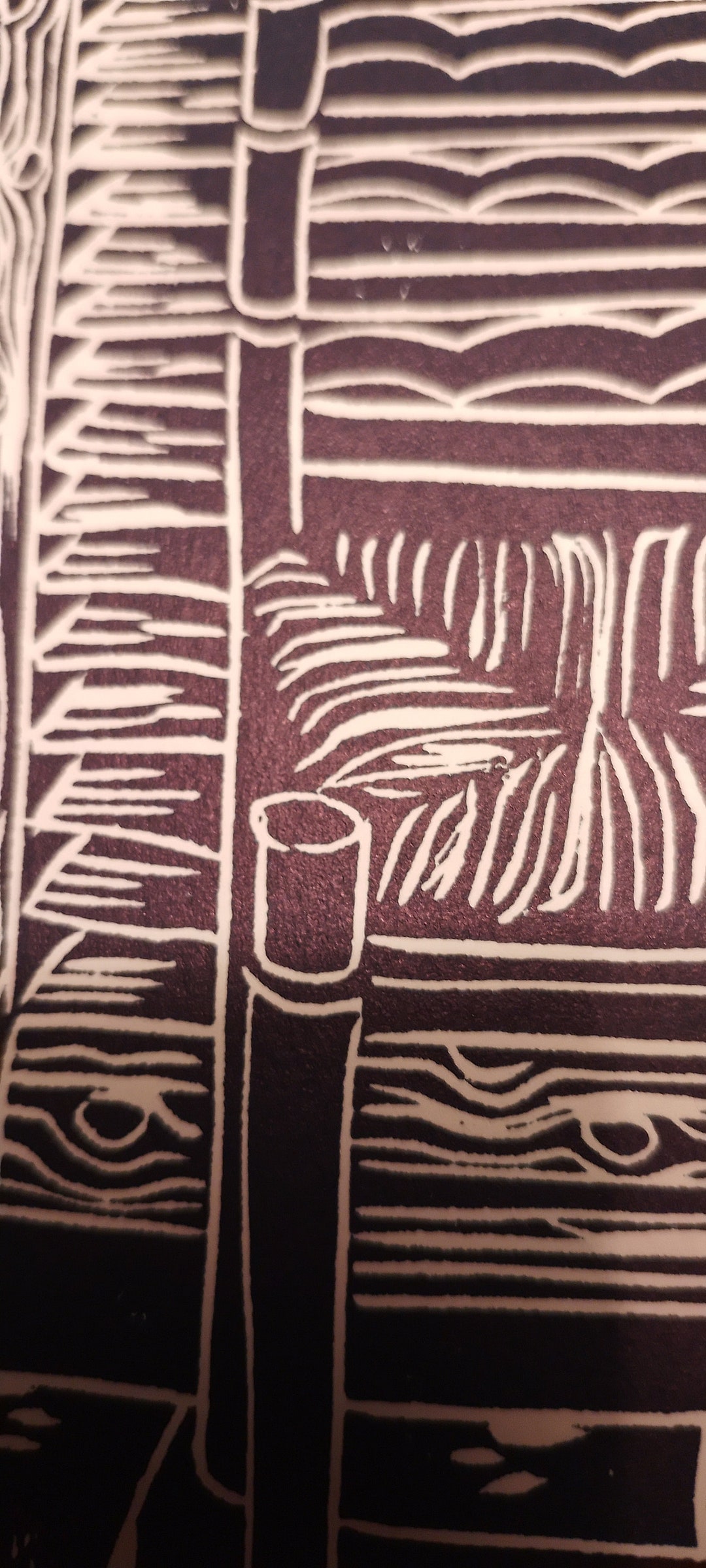 Rush Bottom. Original Handprinted Linocut of Spanish Chair. Dark Blue ...
