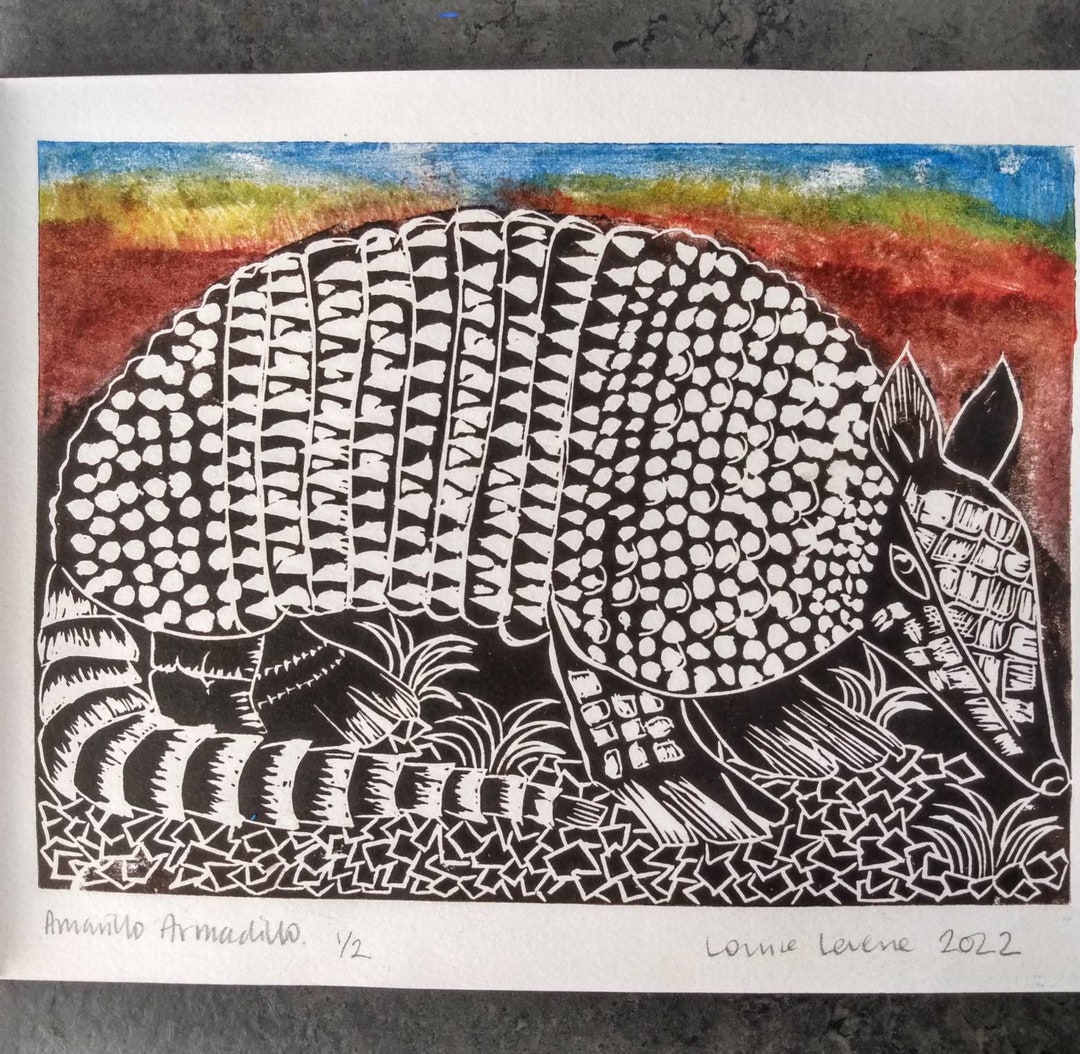 Amarillo Armadillo. Original Hand-printed Linocut. - Etsy
