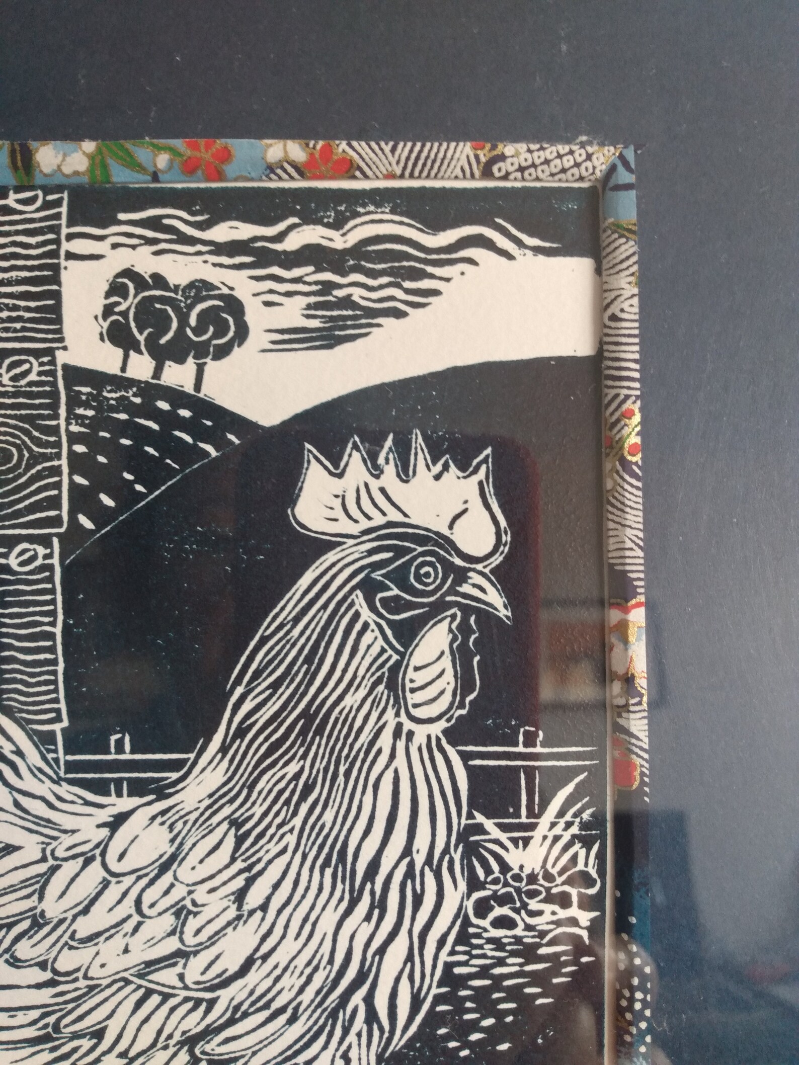 Original Linocut Print of Cockerel/ Rooster Strutting Past the Henhouse ...