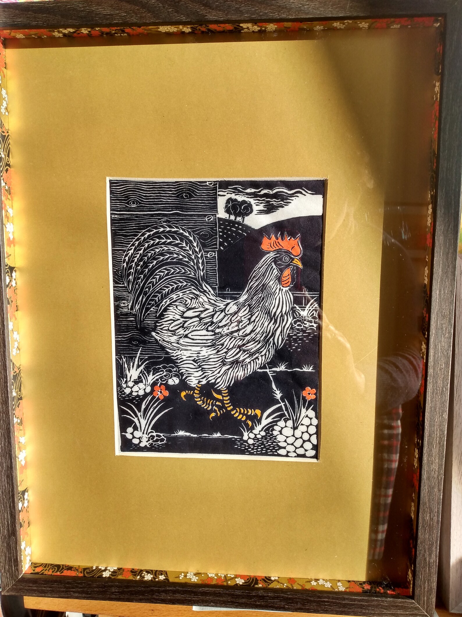 Original Linocut Print of Cockerel/ Rooster Strutting Past the Henhouse ...