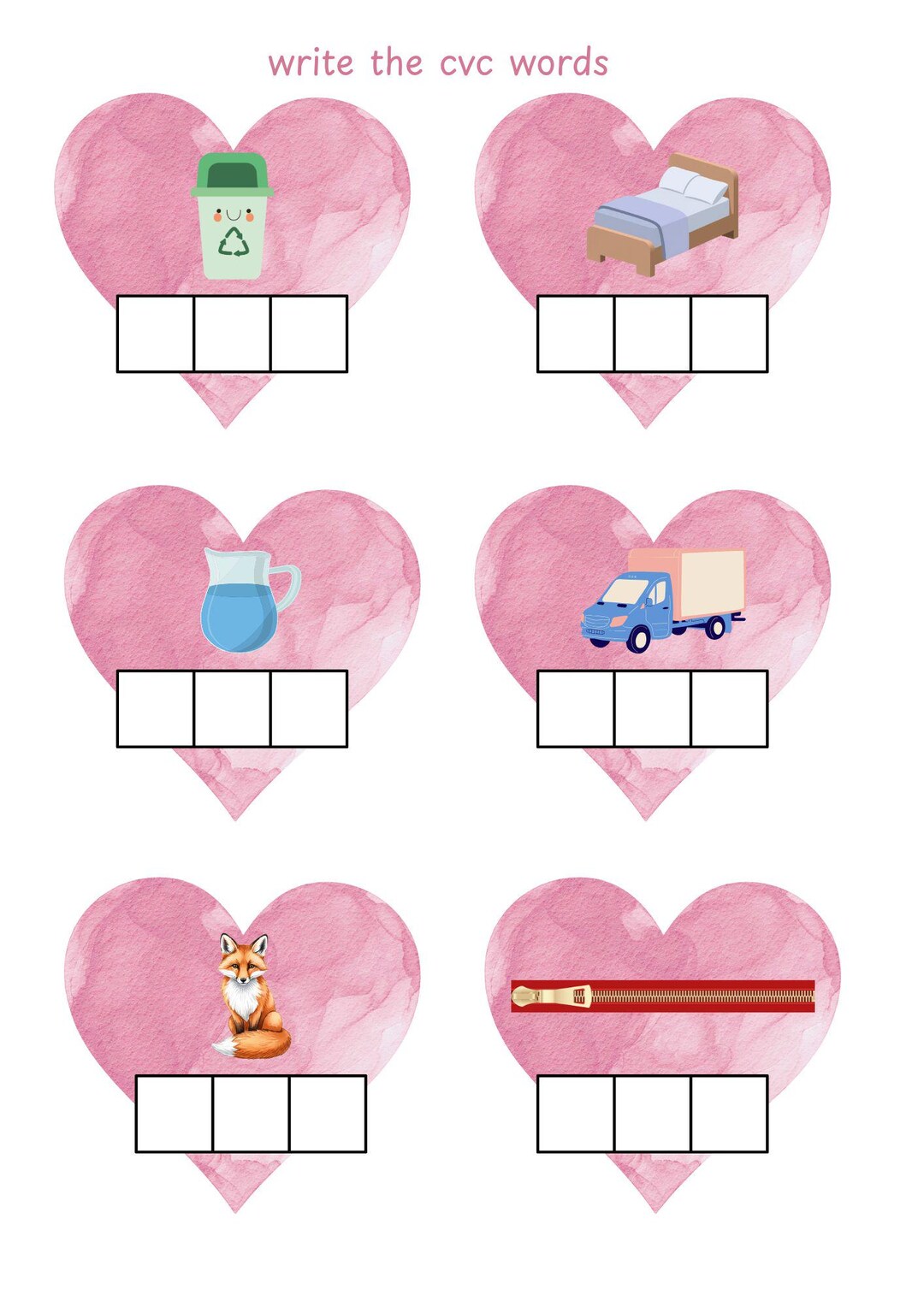 Valentine's Day CVC Words Writing Practice for Early Years/kindergarden ...