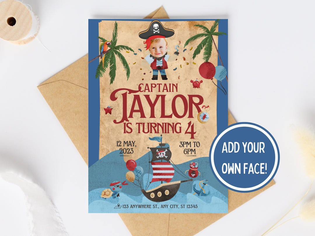 CUSTOMIZABLE PIRATE Digital Printable Birthday Card, Digital Card ...