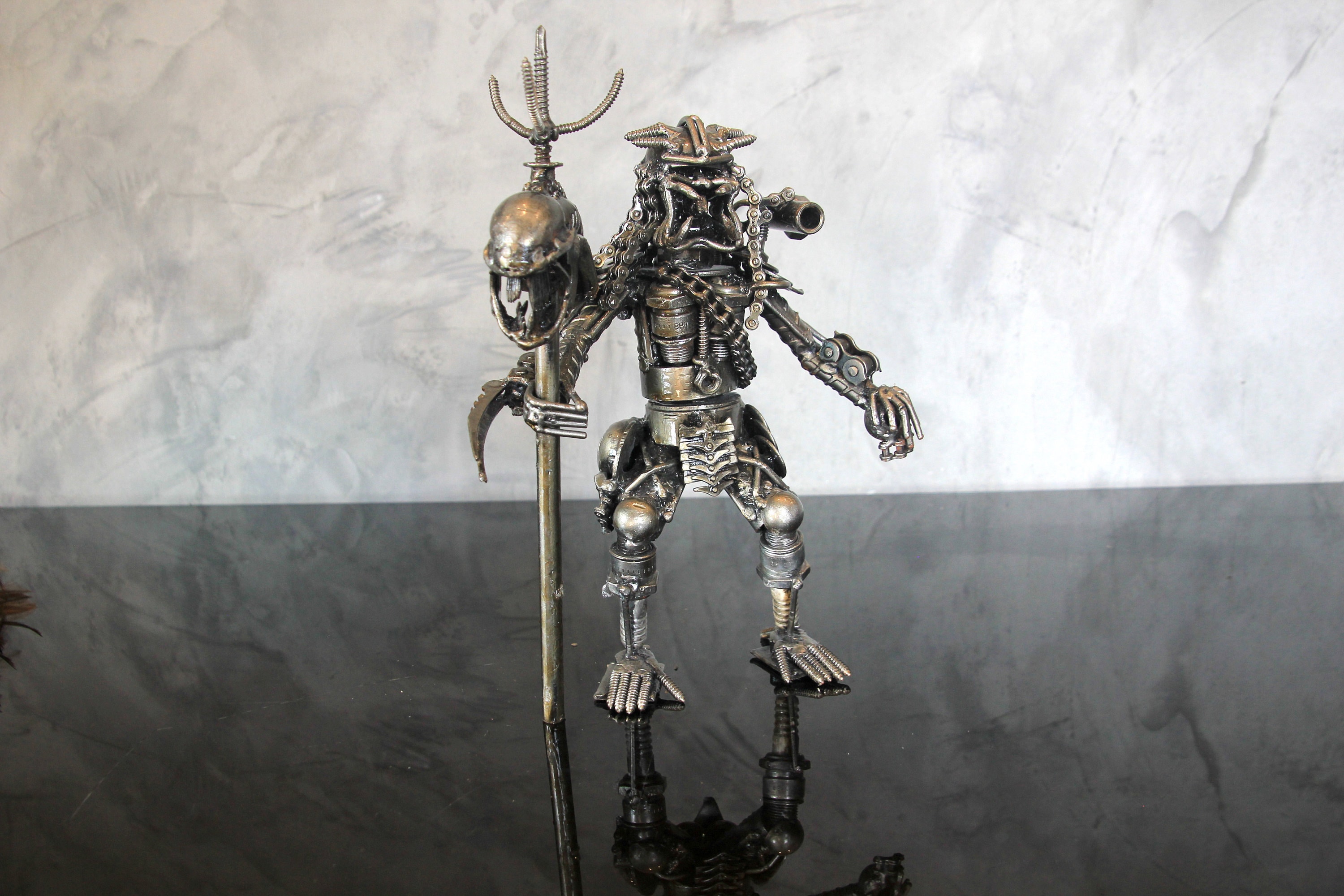 Predator Holding an Alien Head Mace Inspired Recycled Scrap - Etsy