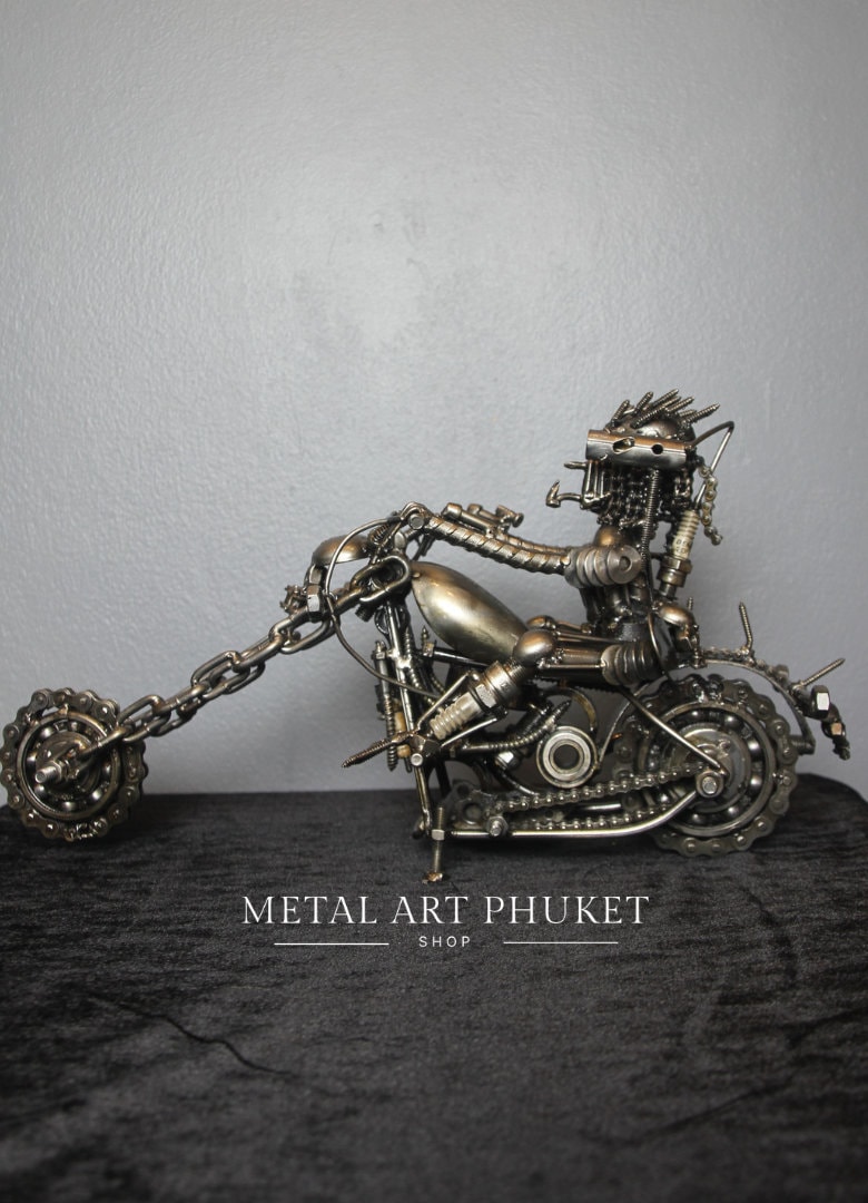 Predator Riding Motorcycle Scrap Metal Sculpture Art - Etsy