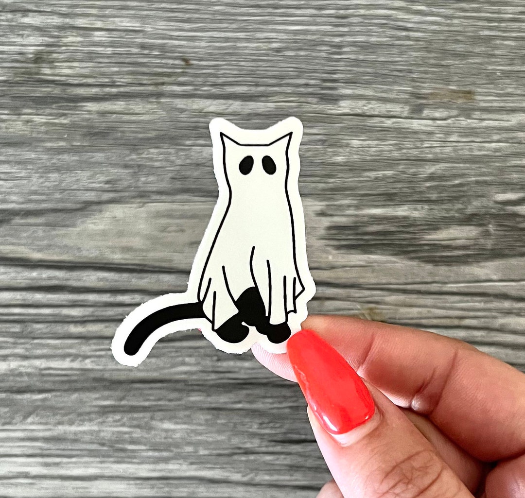 Black Cat Ghost Sticker Halloween Cat Sticker - Etsy