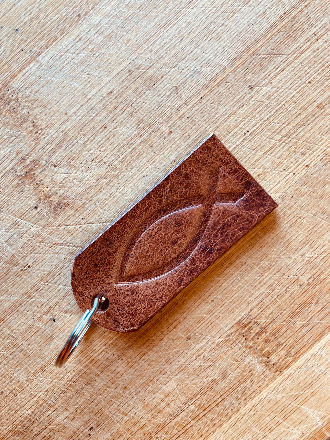 Leather Key Ring - Christian Icthys Fish - Etsy