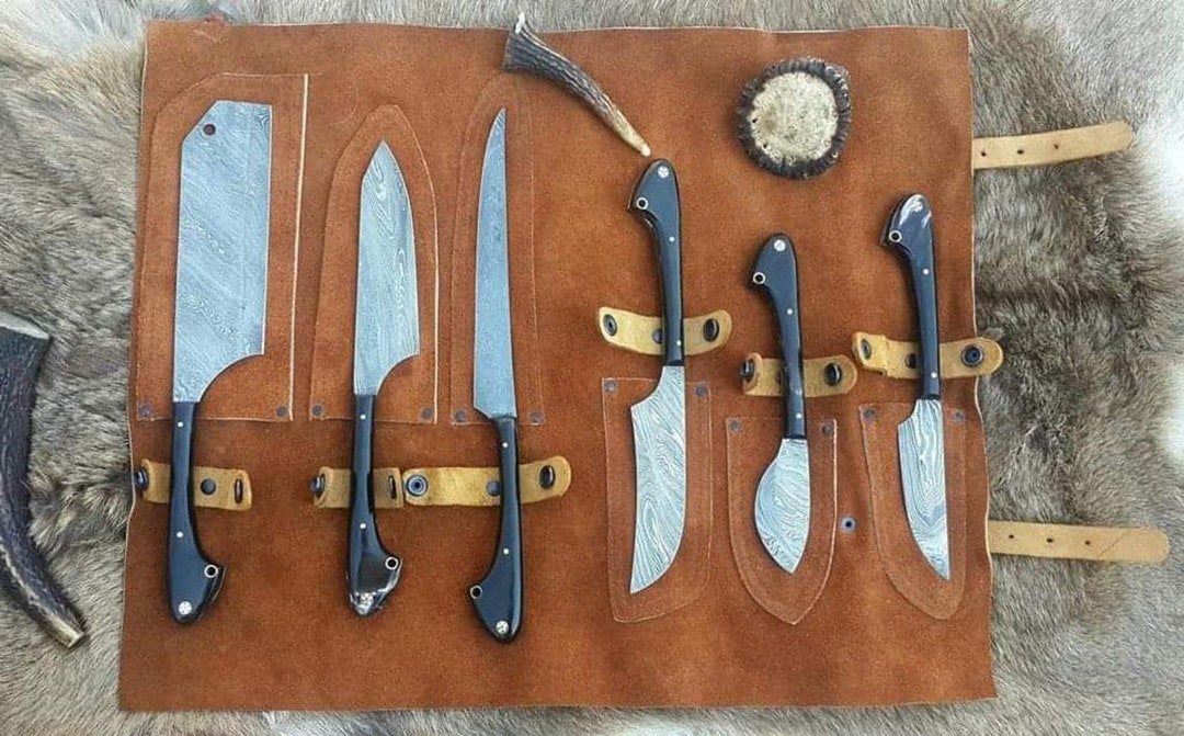 Chef Set-hand Forged/handmade Damascus Steel 6 Pcs With Leather Roll ...