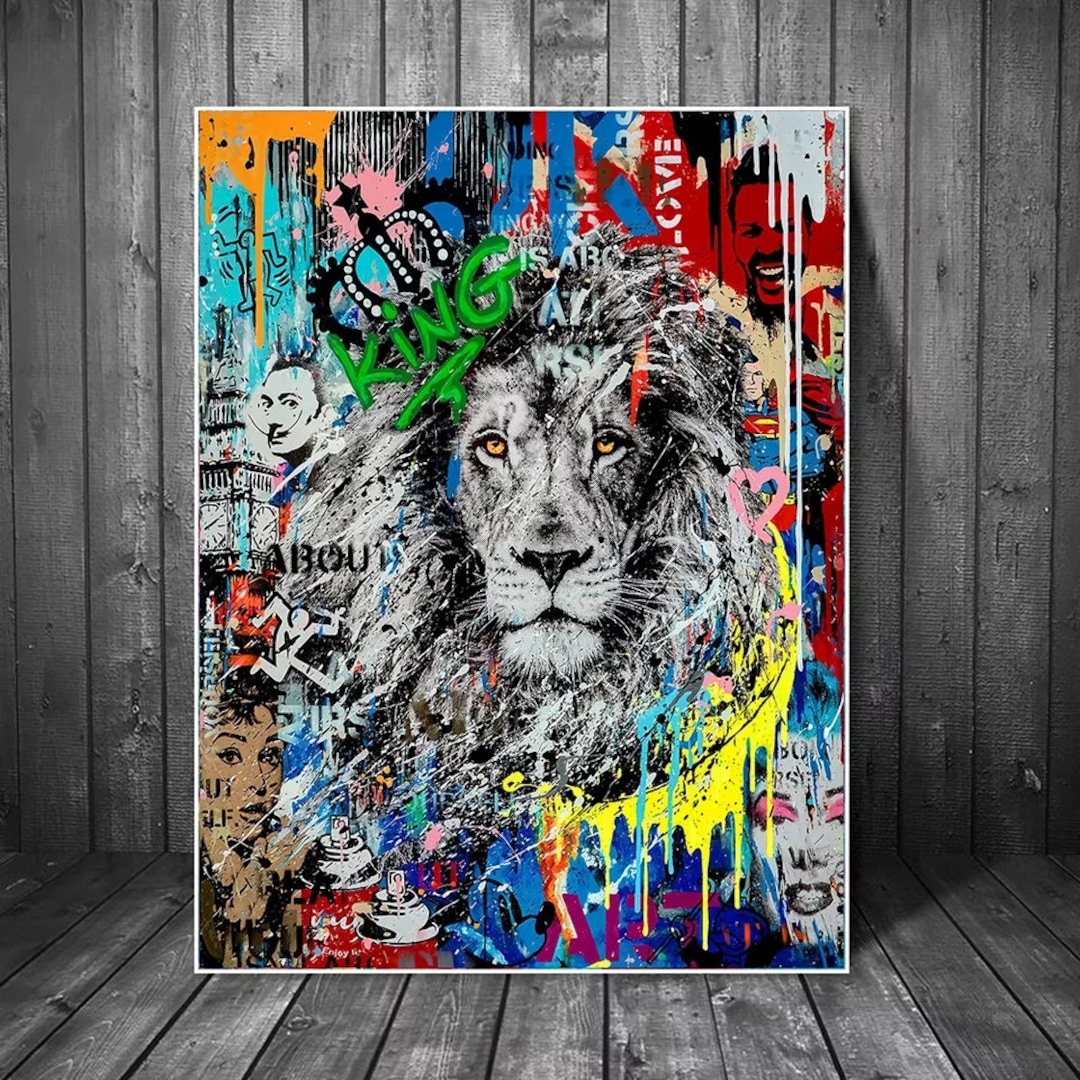 Lion, Banksy Graffiti, Banksy Pop Art, Print, Canvas, Wrap Around ...