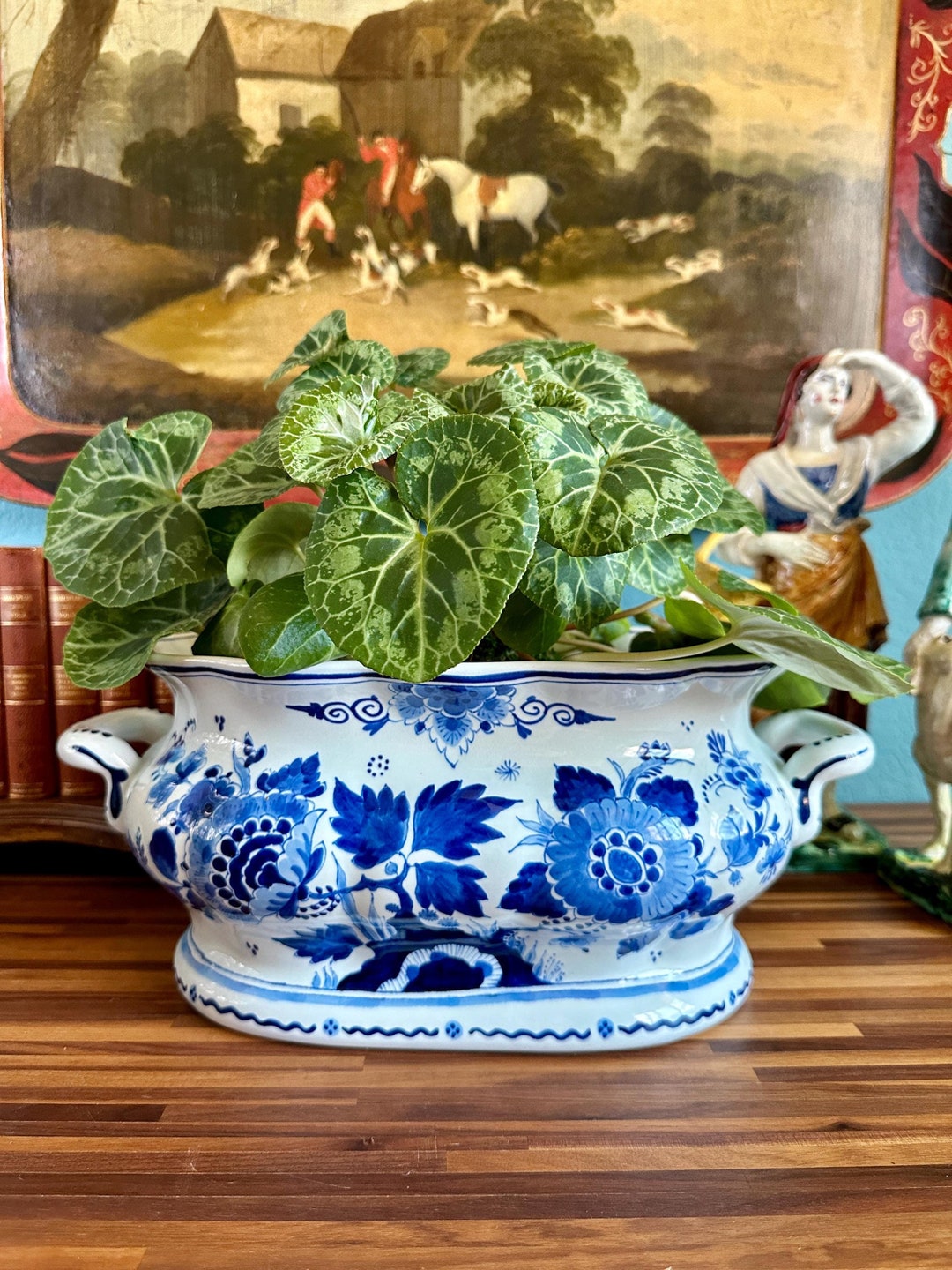 Royal Delft De Porceleyne Fles W/ Label, 15" Oval Contoured Jardiniere ...