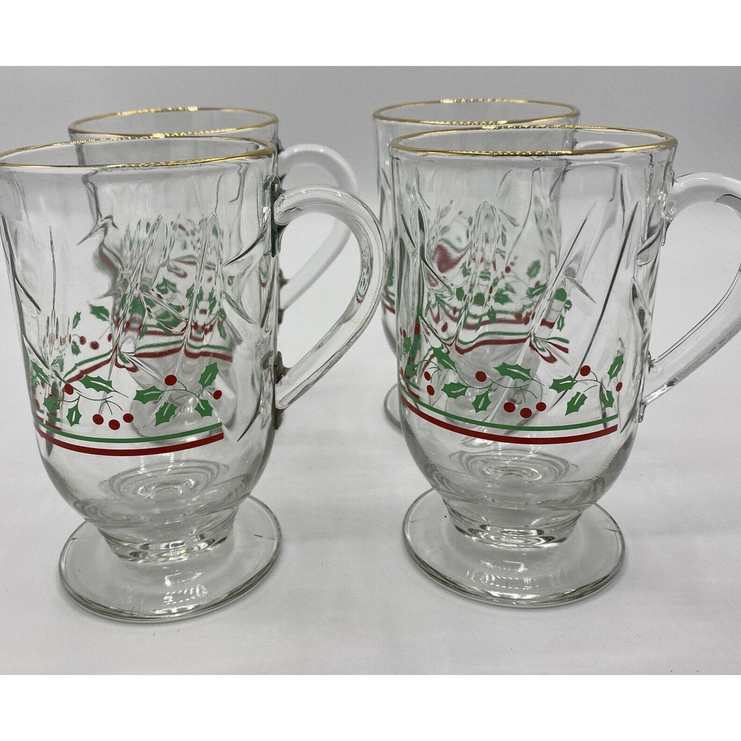 Vintage Libbey Christmas Hot Chocolate/hot Toddy Cups Gold Rims, Holly ...