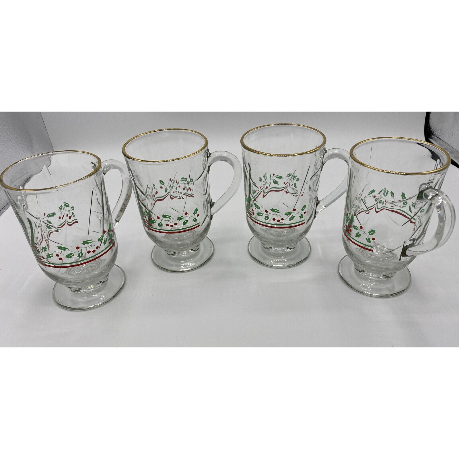 Vintage Libbey Christmas Hot Chocolate/hot Toddy Cups Gold Rims, Holly ...