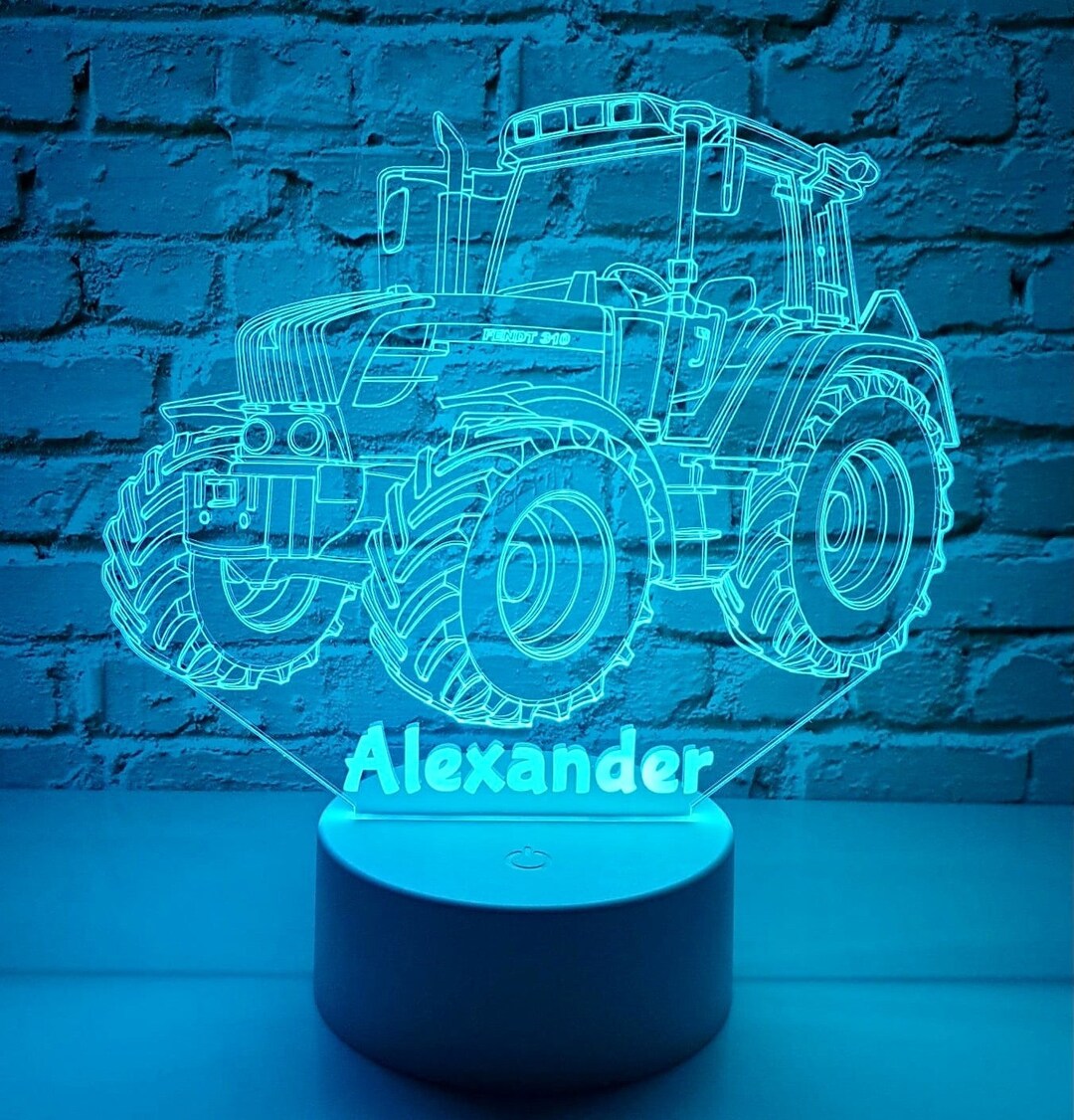 Personalised Tractor Night Light: Laser Engraved LED Lamp With Remote ...