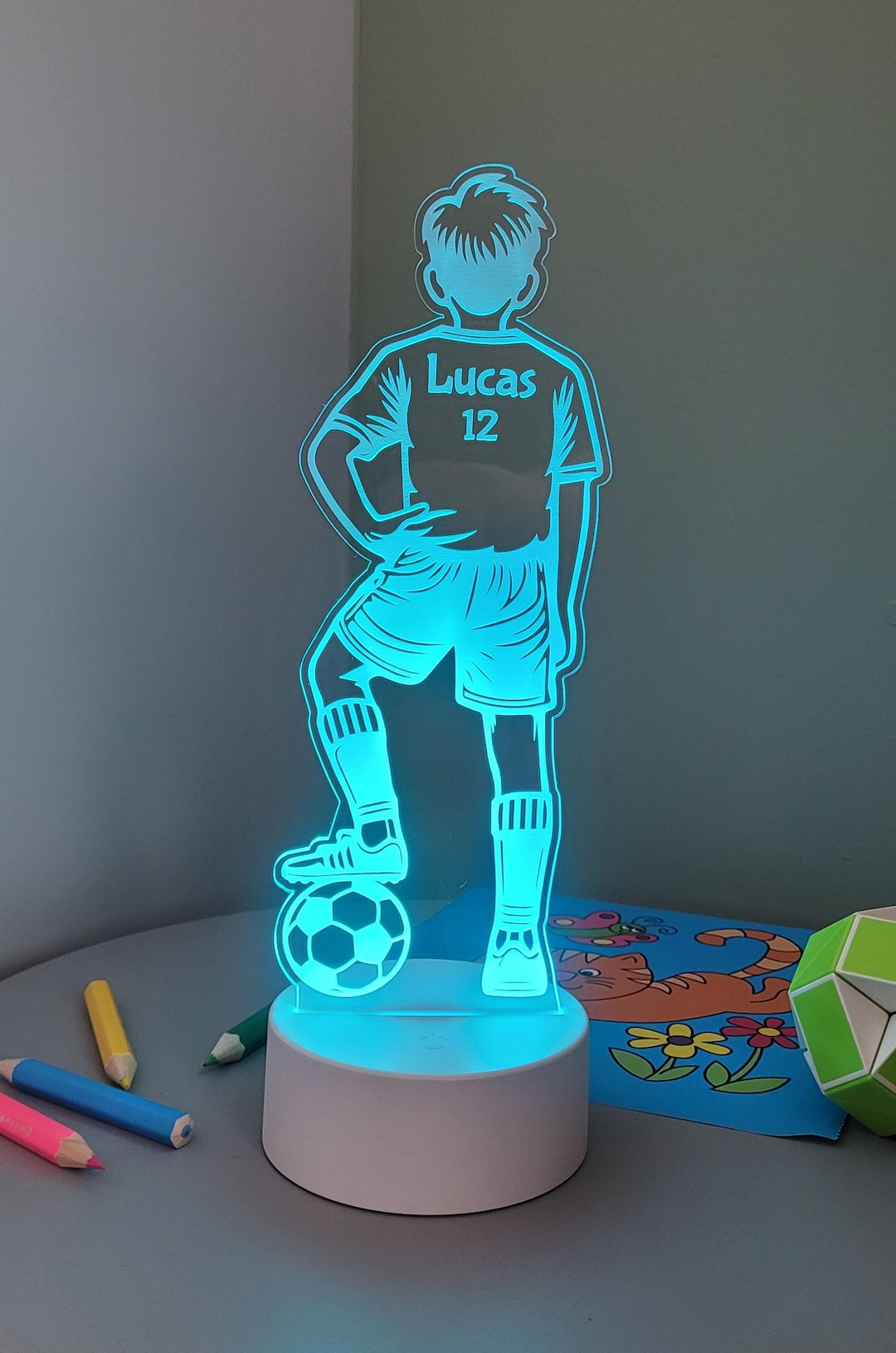 Personalised Footballer LED Night Light: Remote Controlled Illusion ...