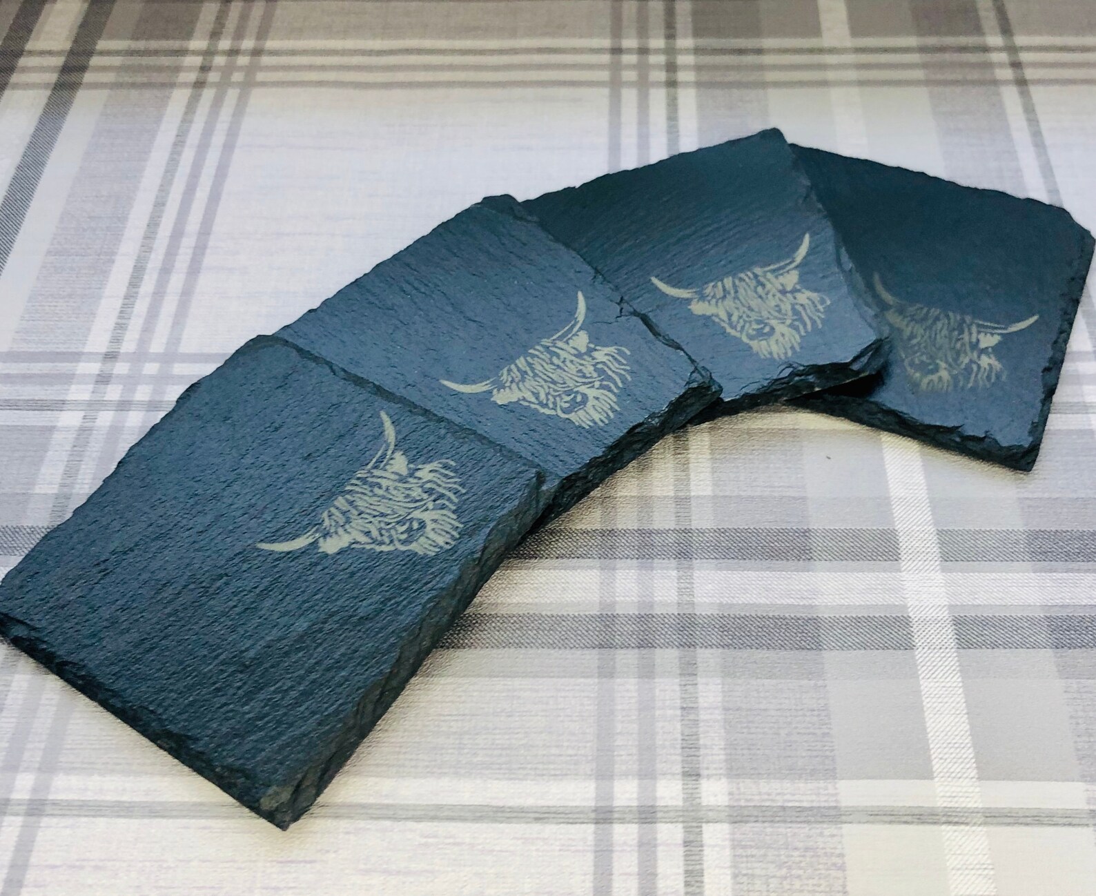 Set of 4 Scottish Highland Cow Engraved Slate Coasters / Laser - Etsy UK