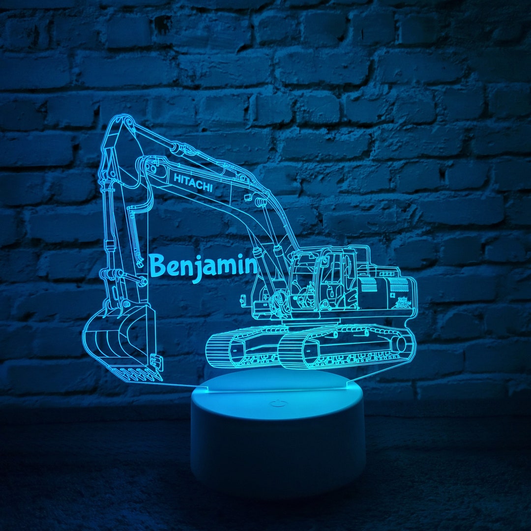 Personalised Excavator LED Night Light: Remote Controlled, Laser ...