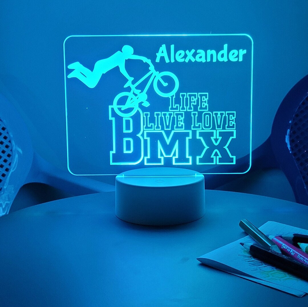 Personalised BMX Stunt Bike LED Night Light: Remote Controlled, Color ...