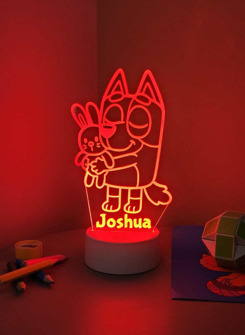 Personalised Bluey LED Night Light: Remote Controlled Engraved Cartoon ...