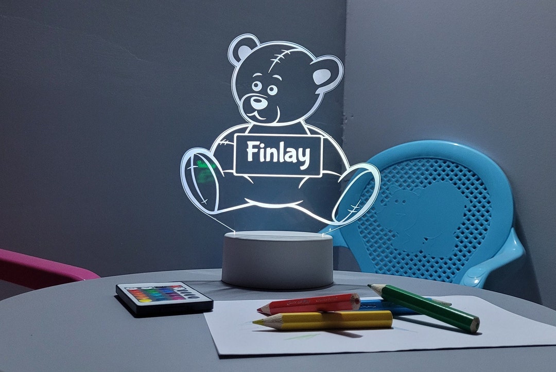Personalised LED Teddy Bear Night Light: Remote Controlled, Laser ...