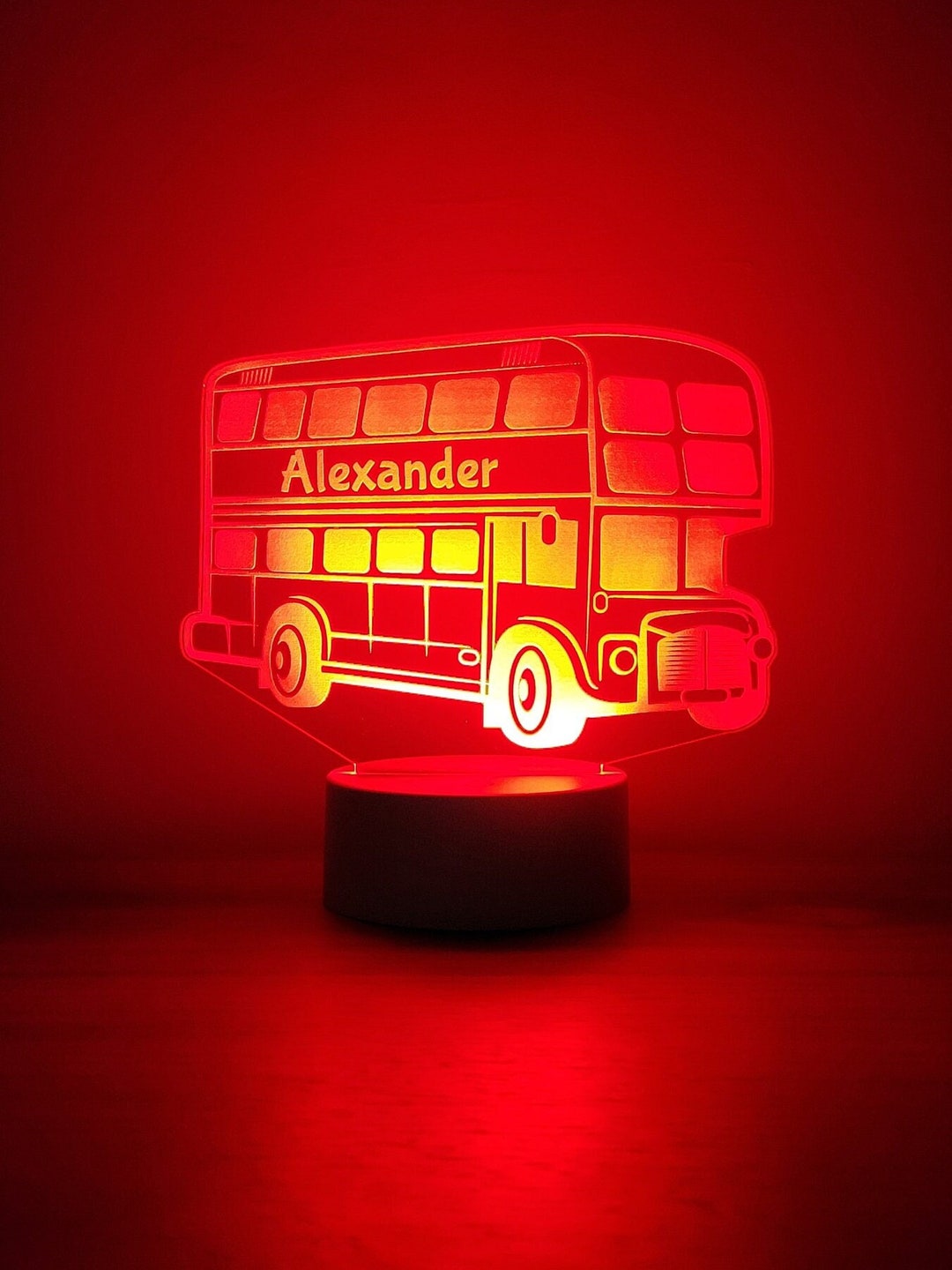 Personalised London Bus LED Lamp: Remote Controlled, Laser Engraved ...