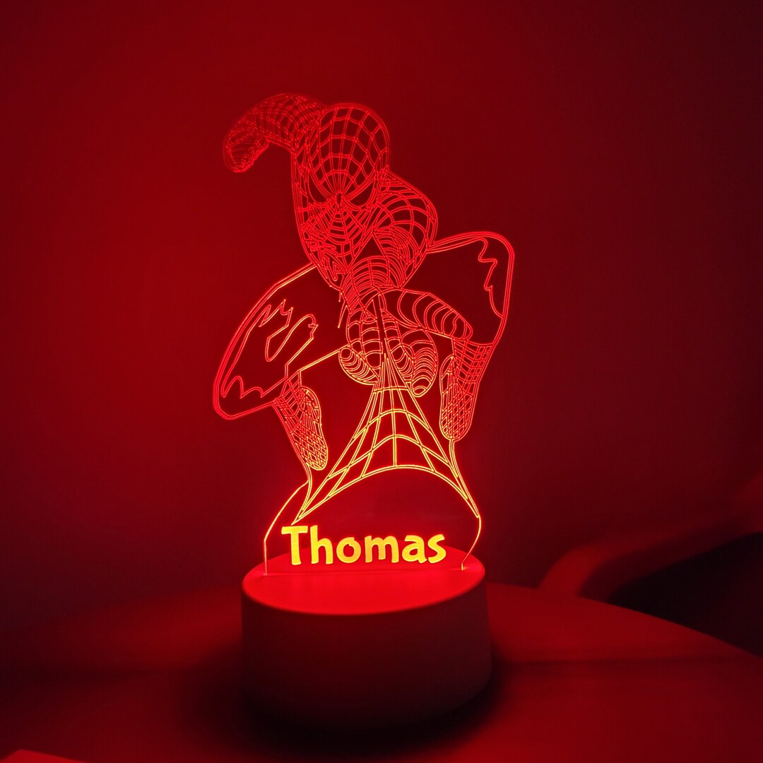 Personalised Spiderman LED Night Light | Remote Controlled, Laser ...