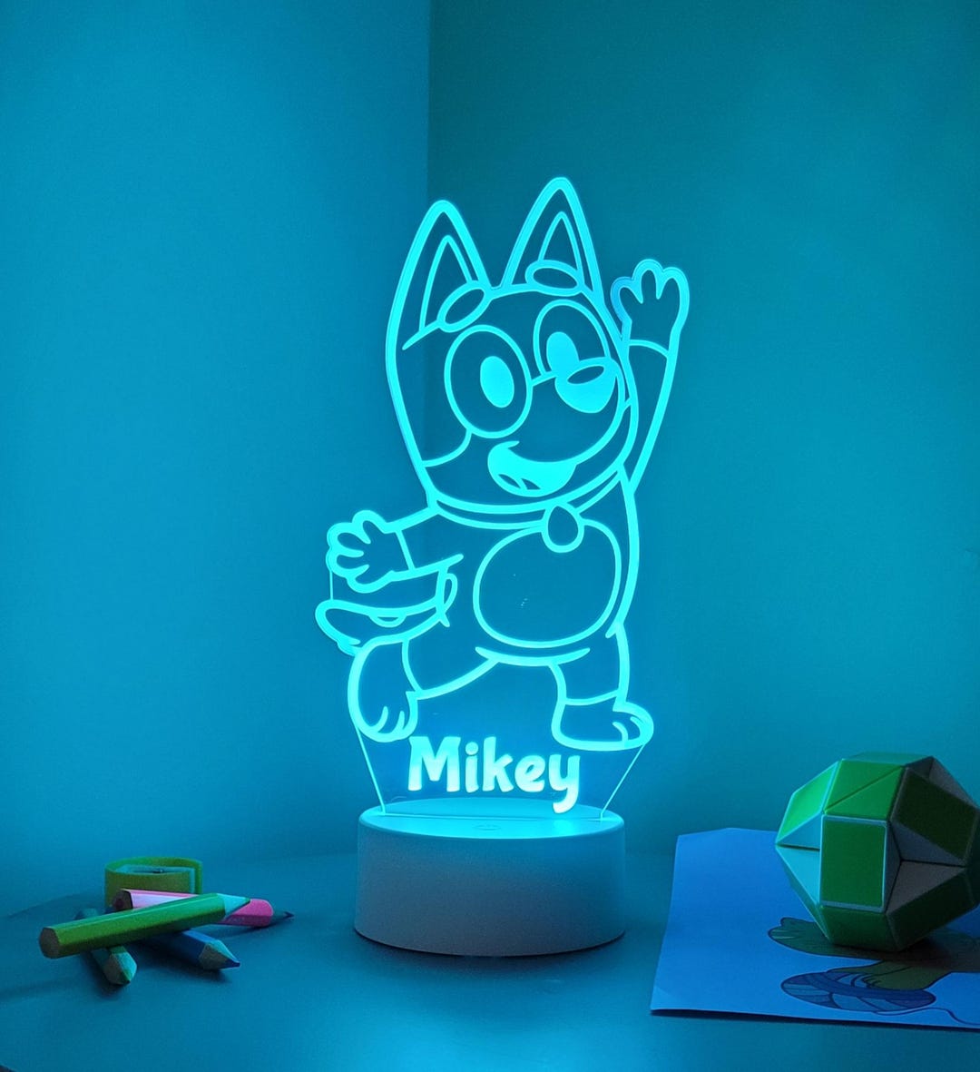 Personalised Bluey LED Night Light: Remote Controlled Engraved Cartoon ...