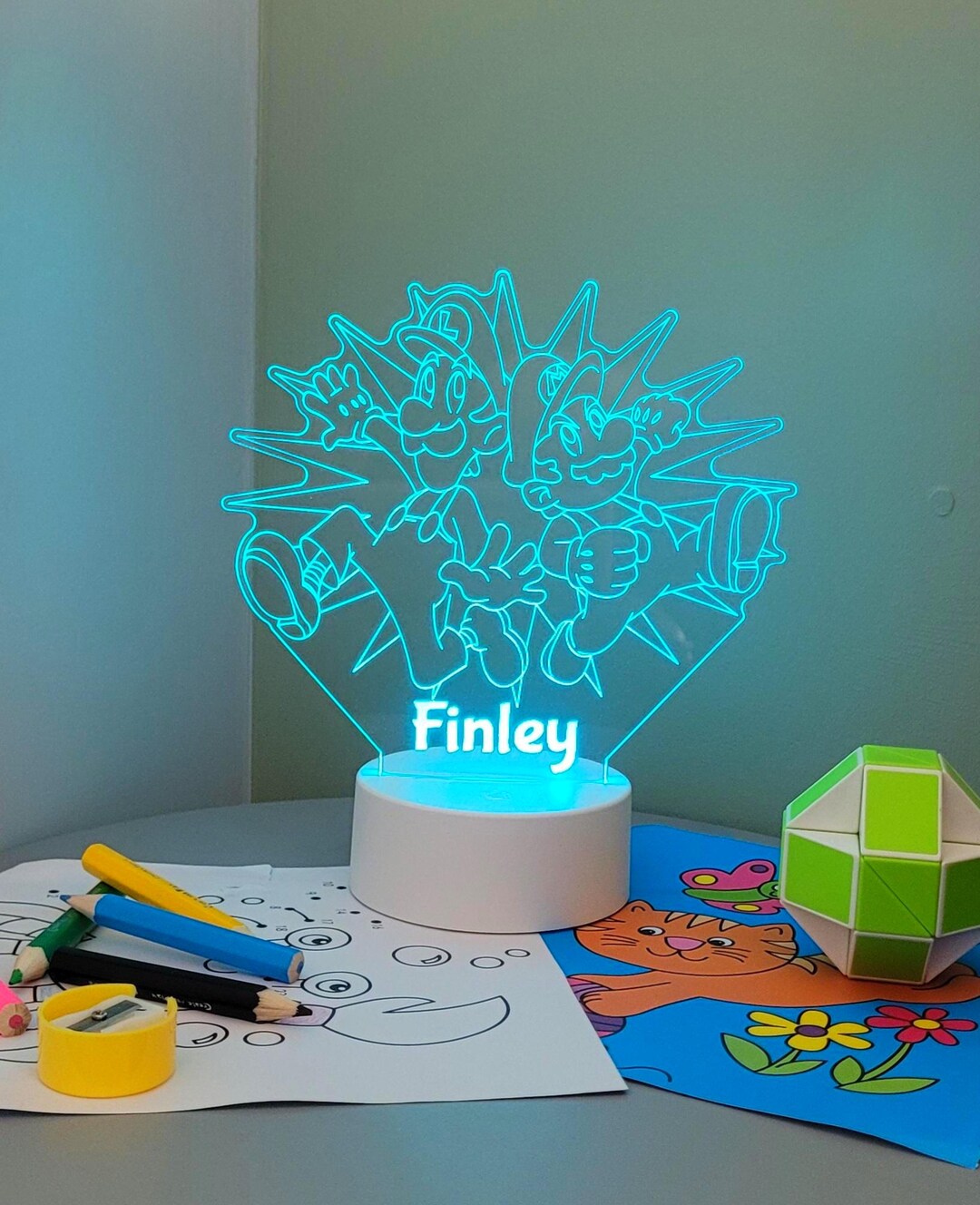 Personalised Super Mario & Luigi LED Night Light | Engraved Kids Room ...