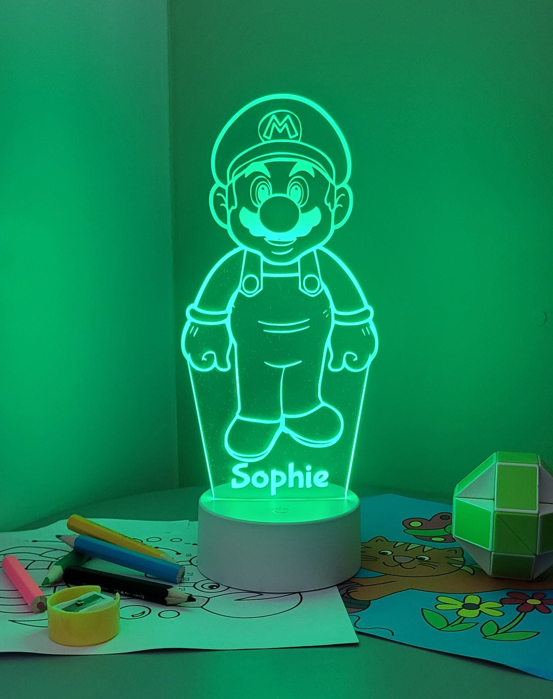 Personalised Super Mario LED Night Light | Remote Control, Engraved ...