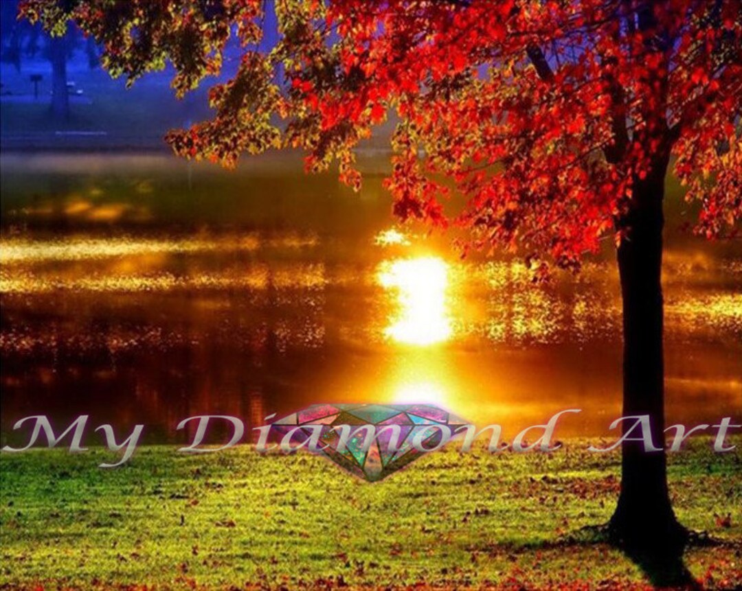 5D DIY My Diamond Art fall Lake Sunset Diamond Painting Kit - Etsy