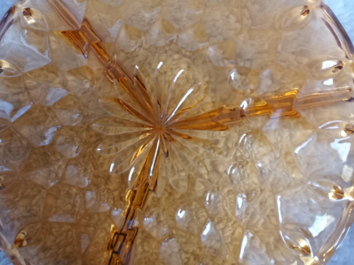 Vintage Anchor Hocking Fairfield Pattern Amber Glass Divided Scalloped ...