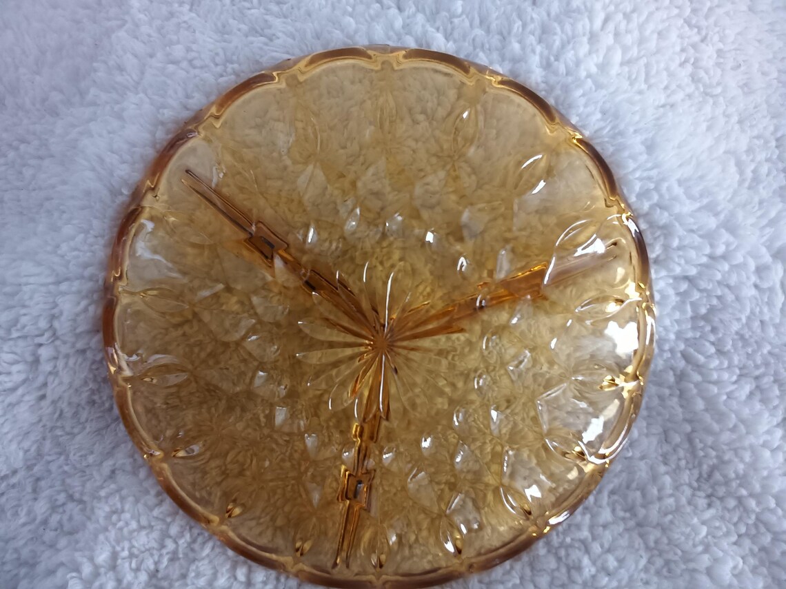 Vintage Anchor Hocking Fairfield Pattern Amber Glass Divided Scalloped ...