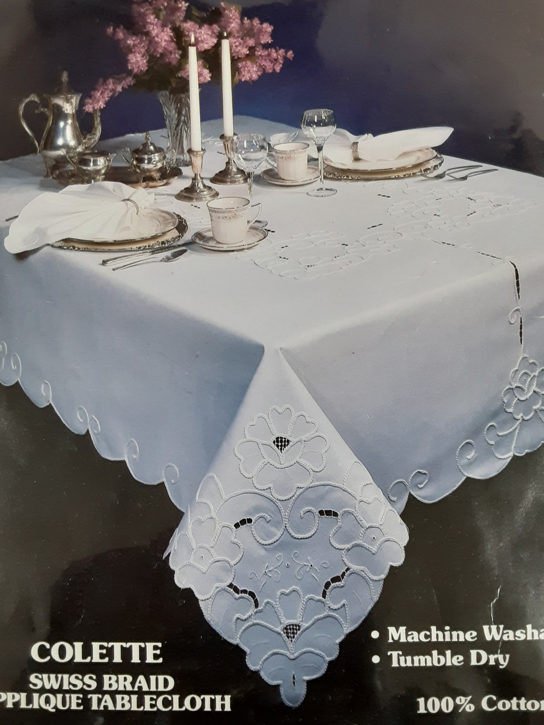 Vintage Colette Swiss Braid Applique Tablecloth White 66x84 Oblong New ...