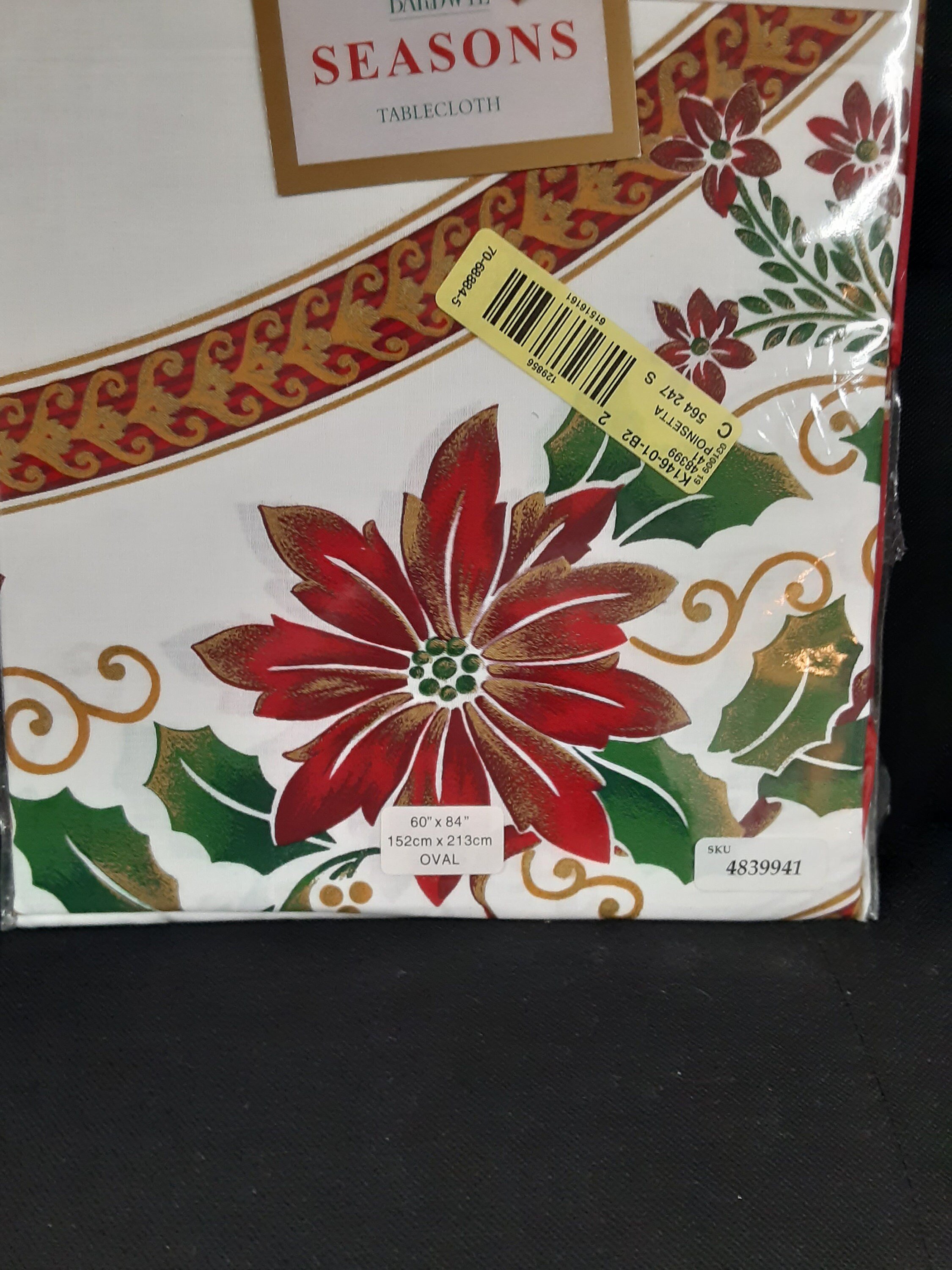 Bardwil Seasons Tablecloth New in Package 60x84 Oval Poinsetta Holly ...
