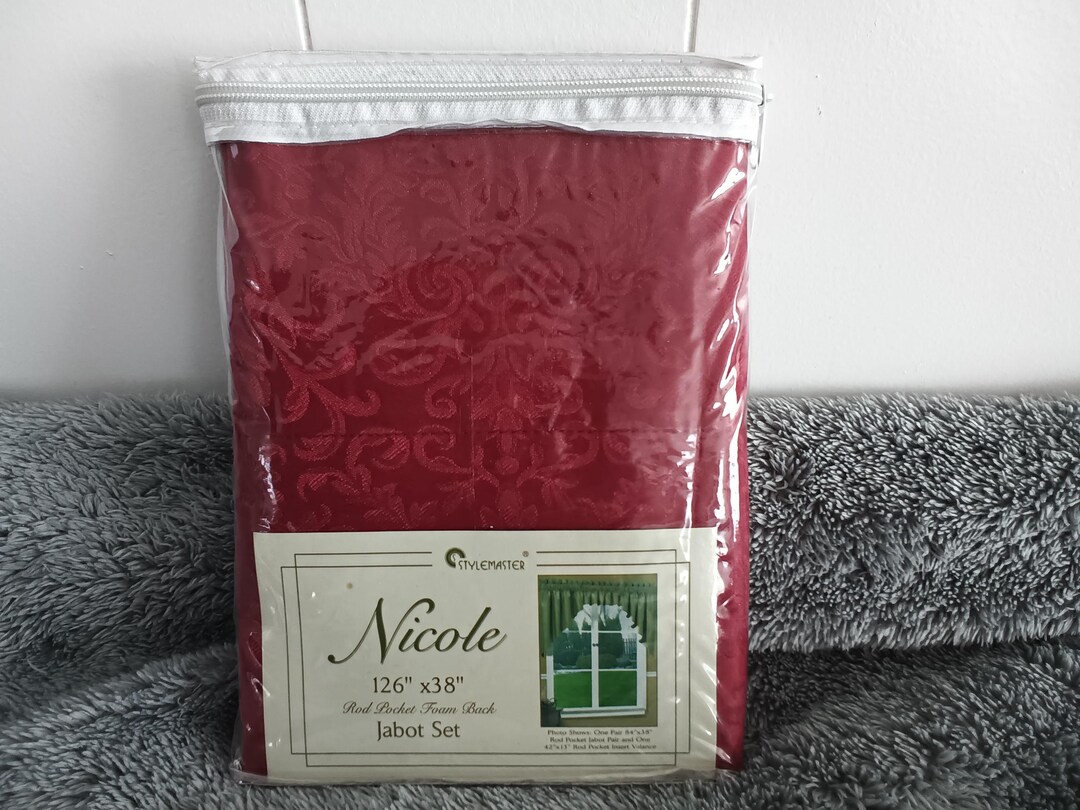 Vintage Stylemaster Rod Pocket Jabot Set Nicole Burgundy Foam Back ...