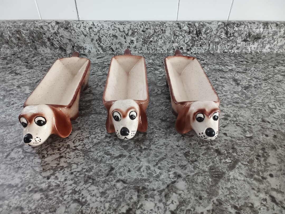 Vintage Hot Dog Holders Dachshund Dog Shaped Ceramic Dish Set of 3 - Etsy