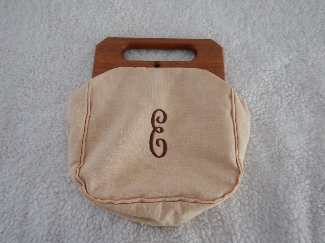 Vintage Trimingham's Bermuda Bag Wood Handle Linen Silk Lined Original ...