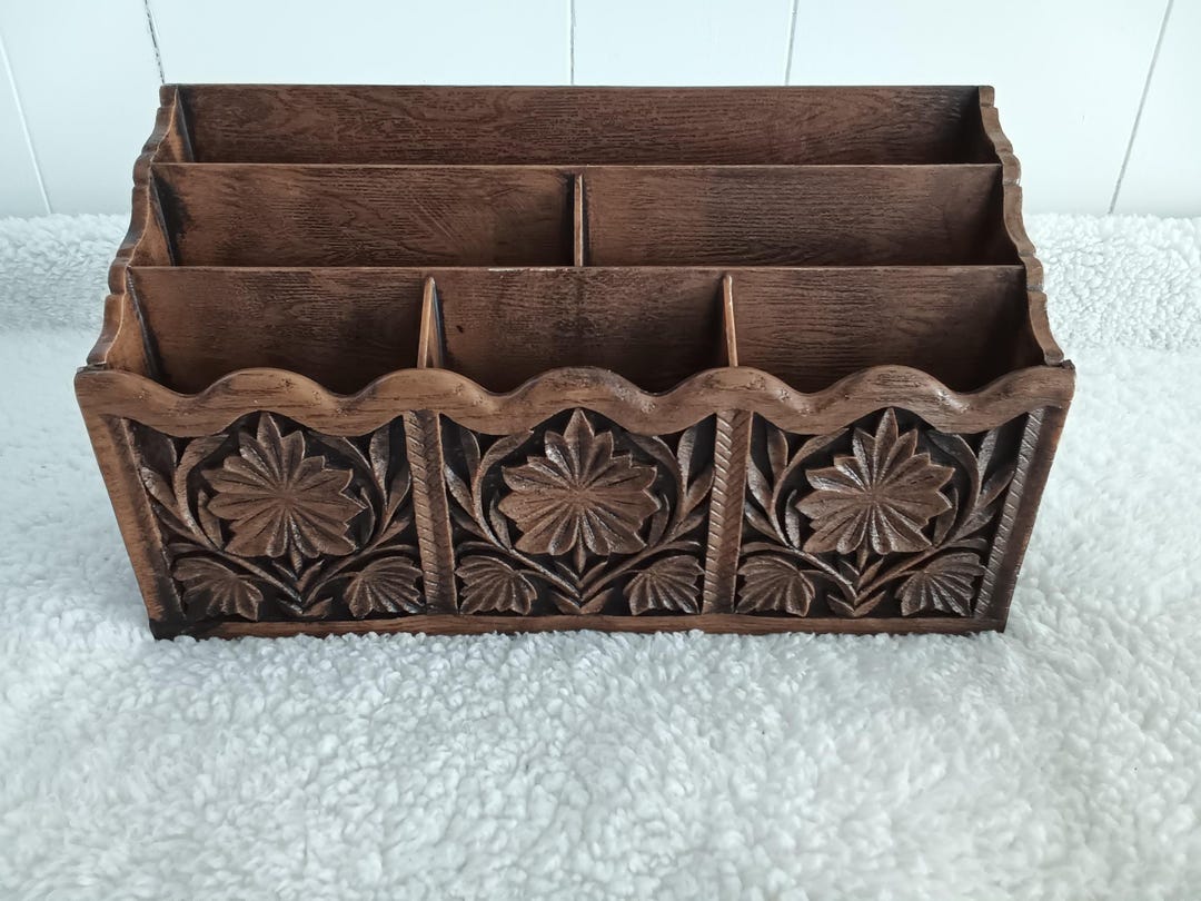 Vintage Lerner Retro Faux Wood Look Desk Top Organizer Storage Floral ...