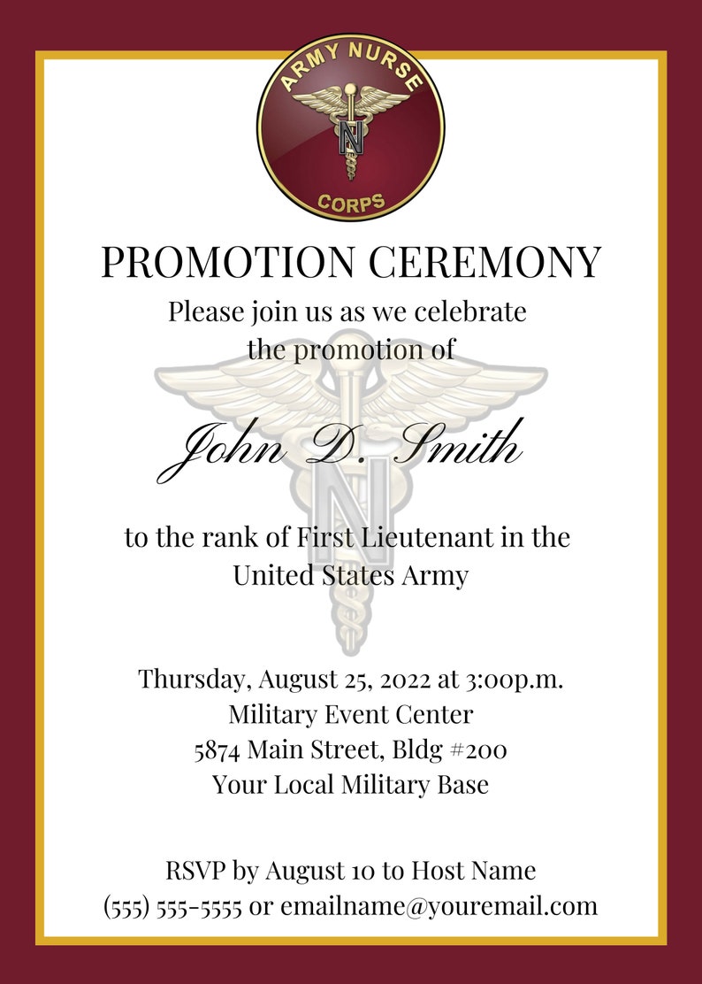 Army Nurse's Corps Digital E-vite, Announcement -promotion, Retirement ...