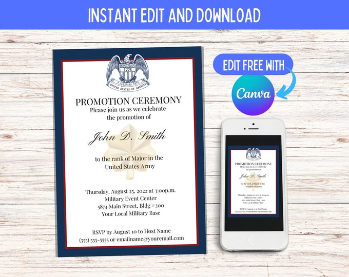 Army Promotion Ceremony Invitation, Printable Army Promotion Invitation ...