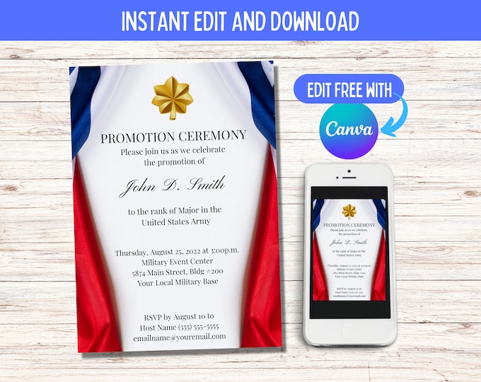 Army Promotion Ceremony Invitation, Printable Army Promotion Invitation ...