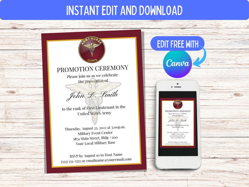 Army Nurse's Corps Digital E-vite, Announcement -promotion, Retirement ...