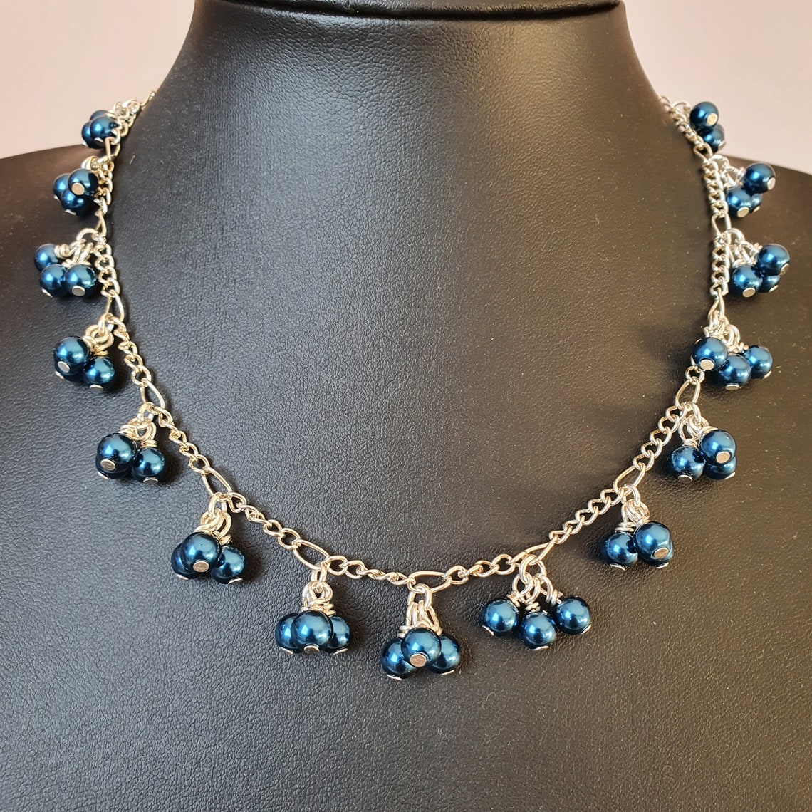 Collier perlé bleu de perle collier bleu et argent de chaîne | Etsy