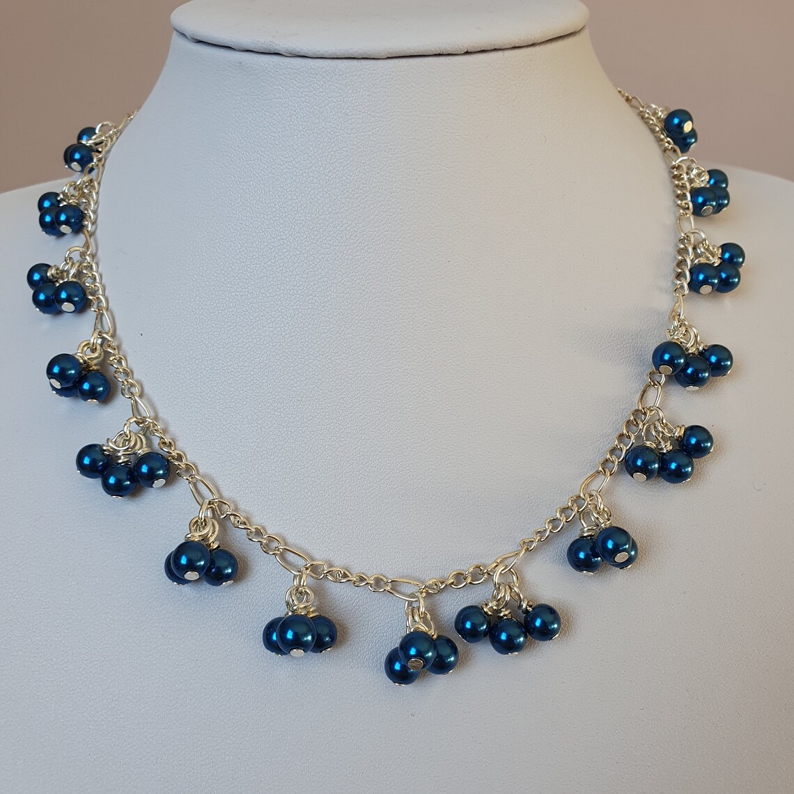 Collier perlé bleu de perle collier bleu et argent de chaîne | Etsy