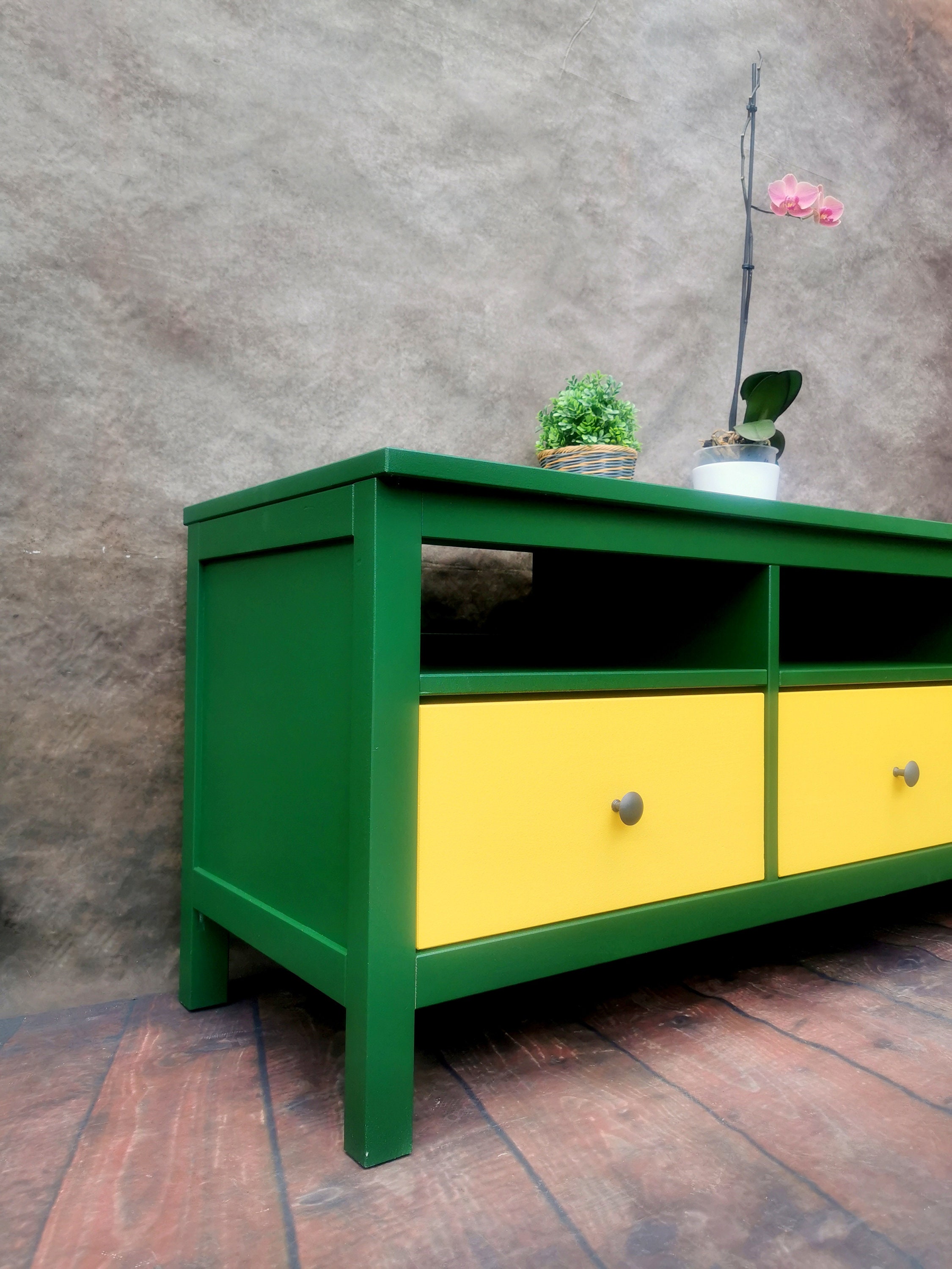 TV Stand Unit Sideboard Hemnes Painted Dark Green Yellow Mustard - Etsy UK