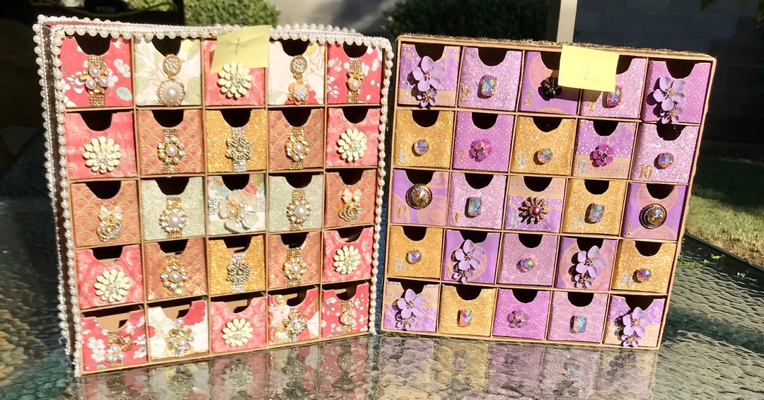 Rhinestone Advent Calendar, Red or Lavender, 25 Drawer Storage - Etsy