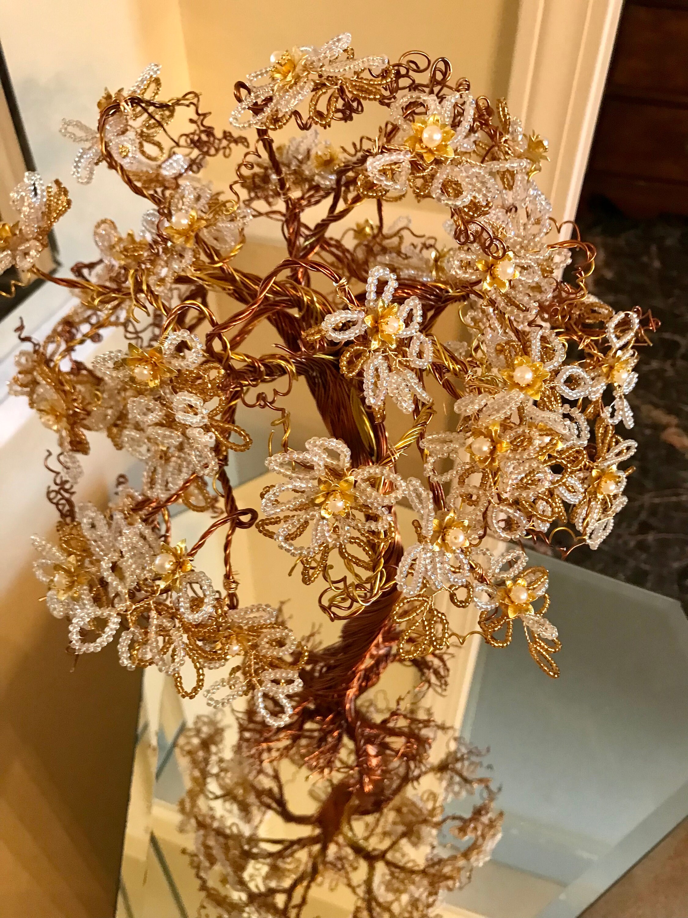 Calming Copper and White Tree With Flowers of Gold Pedals and Pearl ...