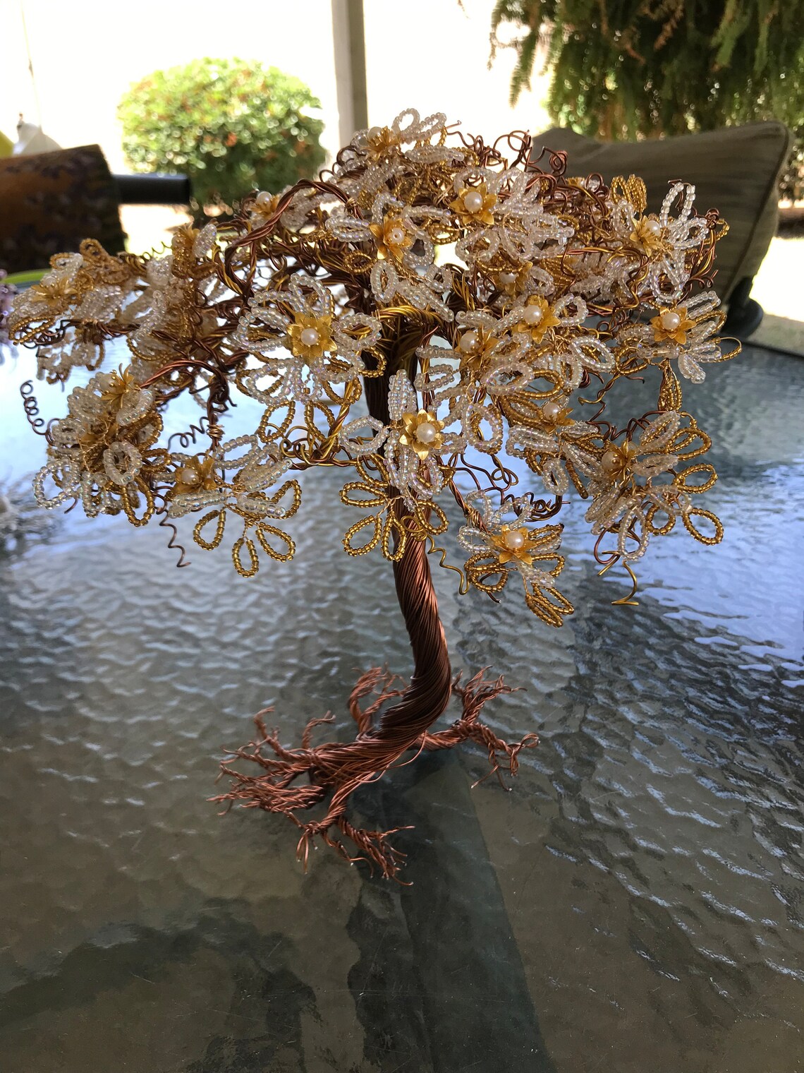 Calming Copper and White Tree With Flowers of Gold Pedals and Pearl ...